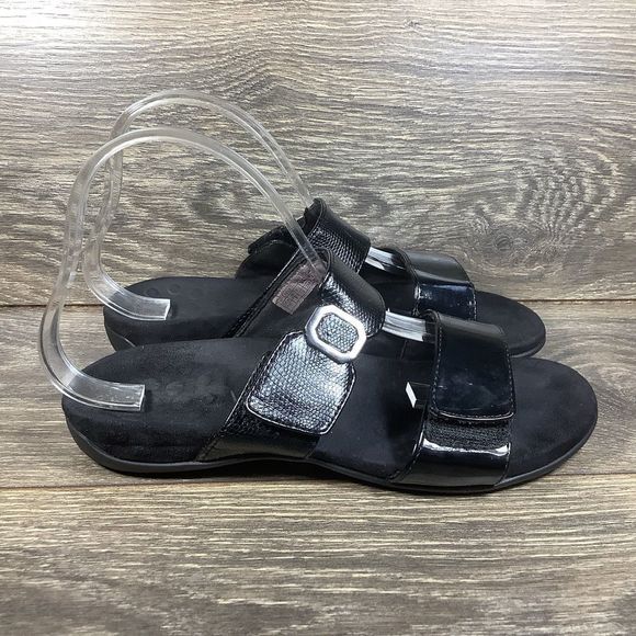 Vionic | Shoes | Vionic Camila Black Double Strap Slide Sandals Womens ...